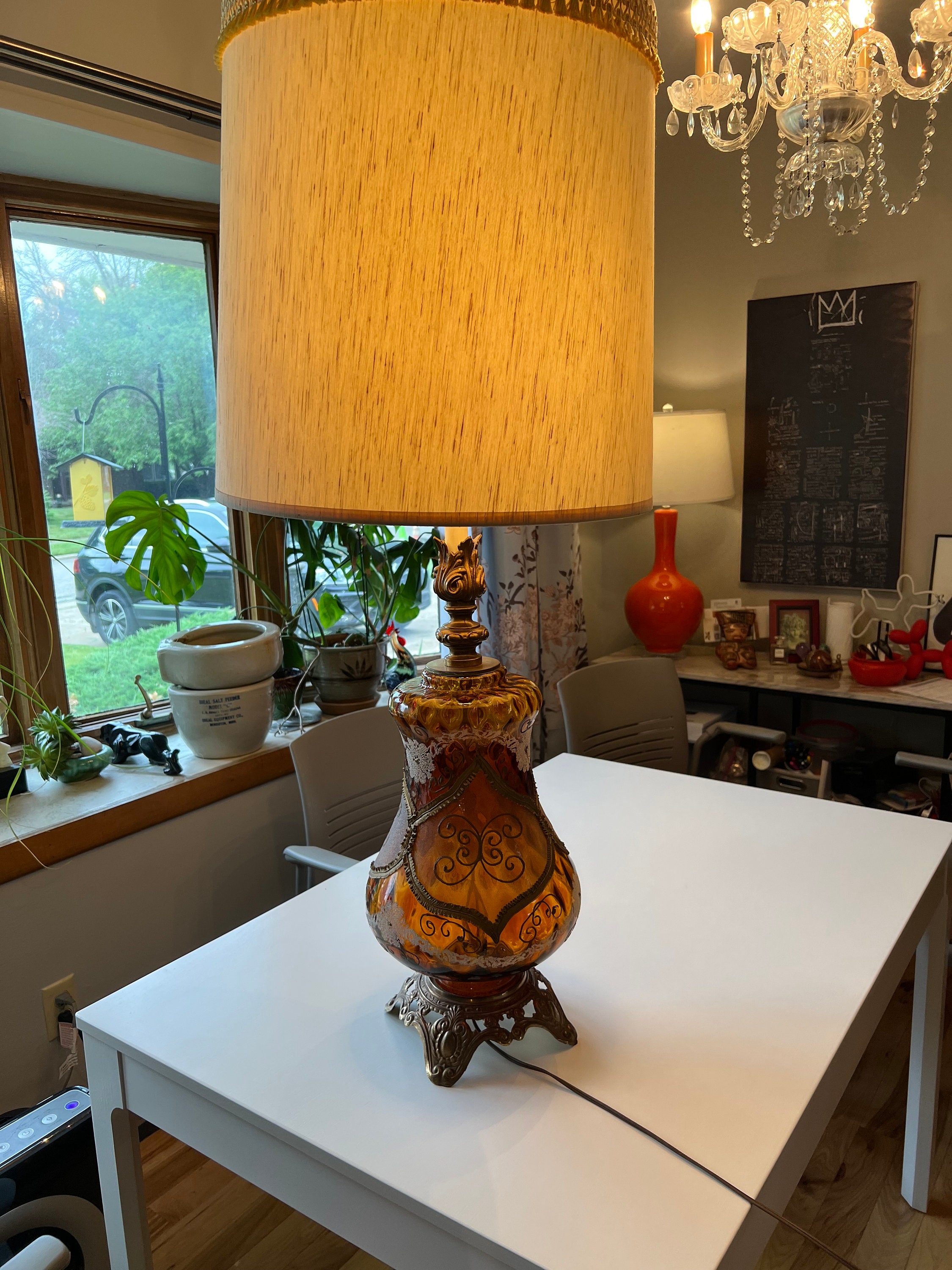 Vintage 1970s Hollywood Regency Style Carl Falkenstein Amber Lamp 35 ...