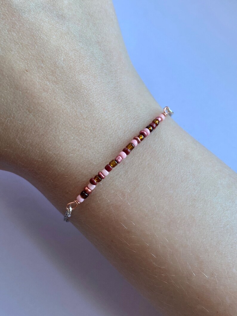 Wire Bar Crystal Bead Connector Chain Link Bracelet, in Assorted Colors ...