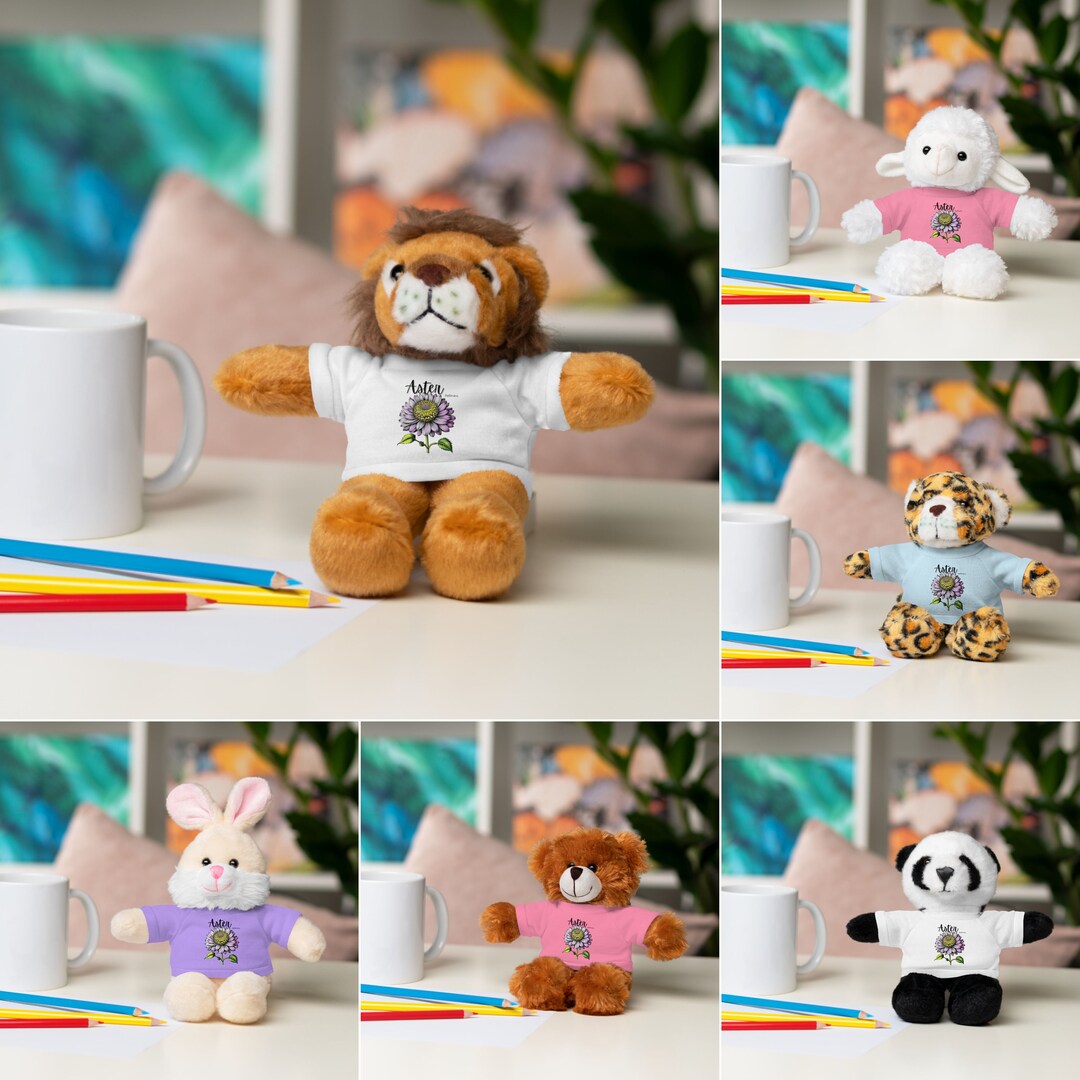 Aster September Stuffed Animals With Birth Flower Tee- 6 Different ...