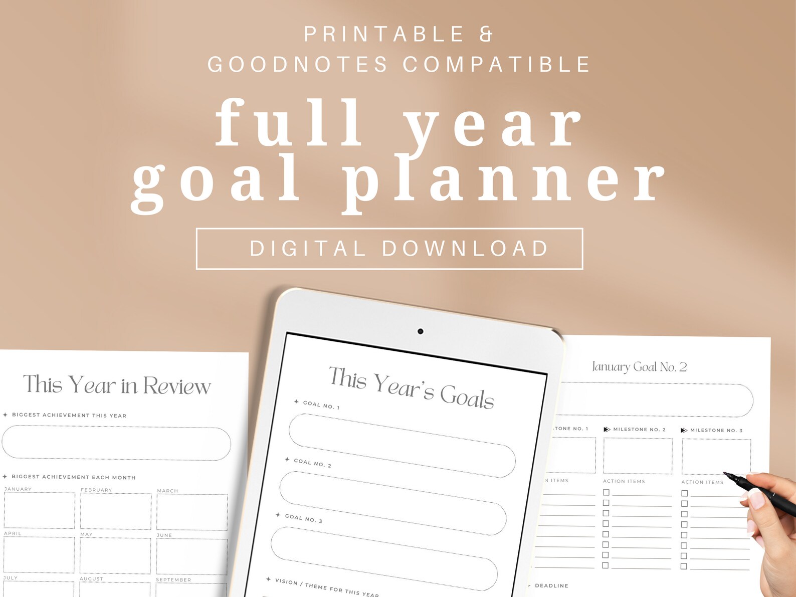 Full Year Goal Planning Worksheets: Printable and Goodnotes Compatible ...