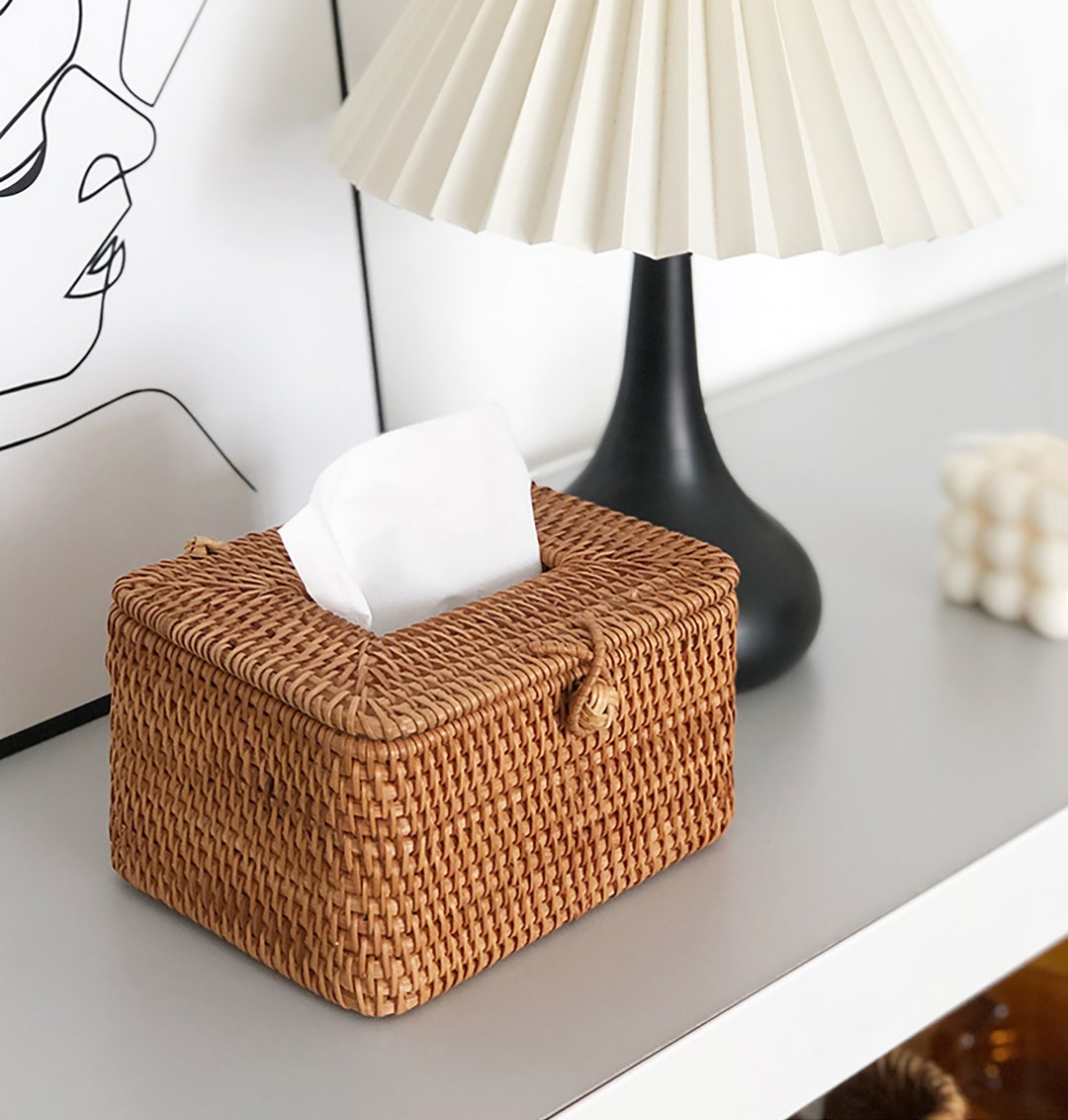 Flat Lid Rattan Paper Box Stylish and Sustainable Storage - Etsy