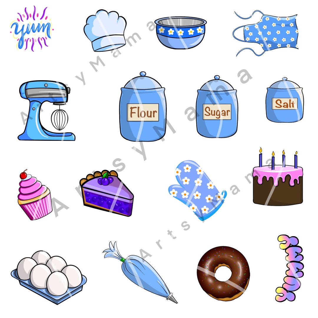 Baking Sticker Set - in Blue! Bubble-free Stickers - Baker Sticker ...