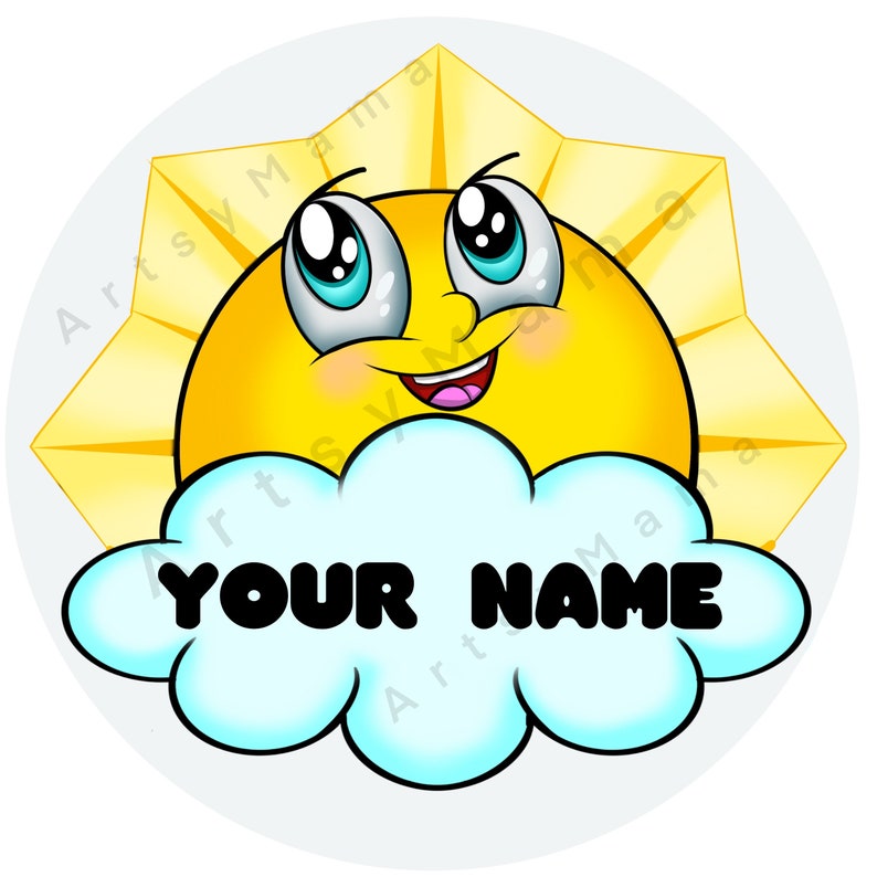 Custom Name Tag Sticker - Happy Sun Name Tag - Custom Art Design - Kids ...