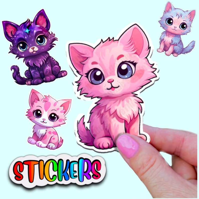 Waterproof Kitten Stickers, Pink & Purple Cat Decals - Etsy