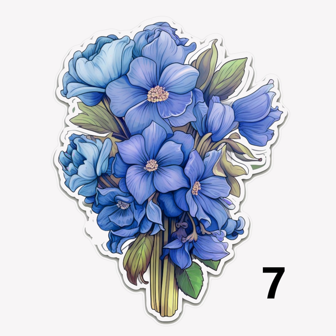 Waterproof Blue Flower Bouquet Sticker, Floral Decal - Etsy