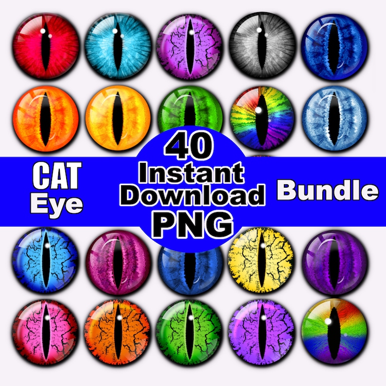 Printable CAT Eyes. Digital DRAGON Eyes. Print and Cut PNG File, 40 ...