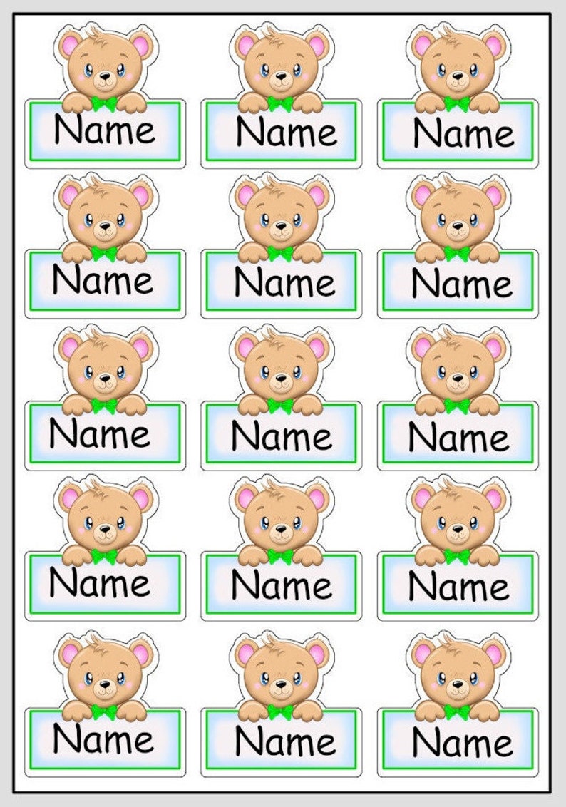 Bow Tie Teddy Bear Name Tag Stickers – Custom Waterproof Labels (15 ...