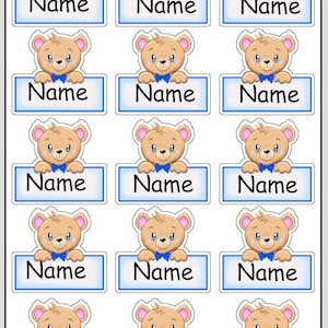 15 Name Tags -bow Tie Teddy Bear, Cute Name Tag Stickers! Custom Name ...