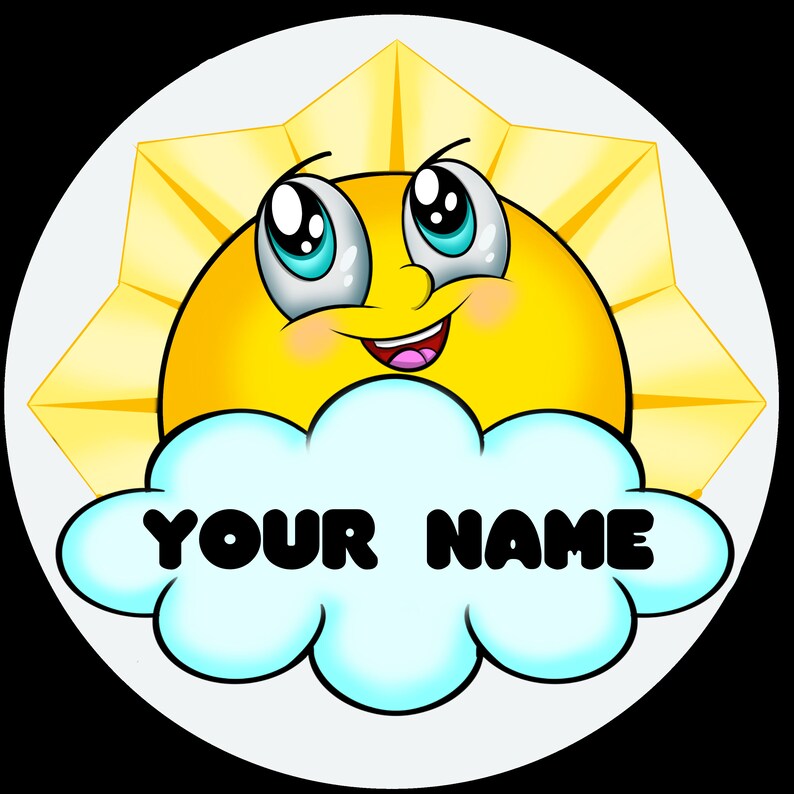 Custom Happy Sun Name Tag Sticker, Waterproof Sticker Option - Etsy