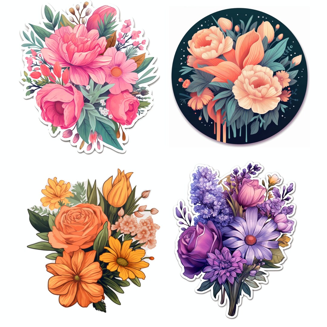 WATERPROOF Flower Bouquet Stickers Mothers Day Stickers. Flower ...