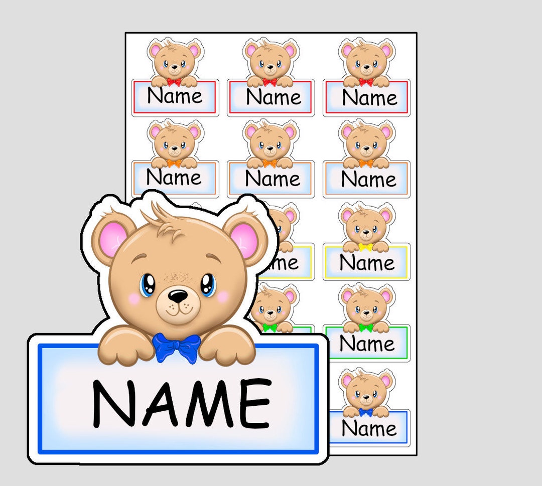 Bow Tie Teddy Bear Name Tag Stickers – Custom Waterproof Labels (15 ...