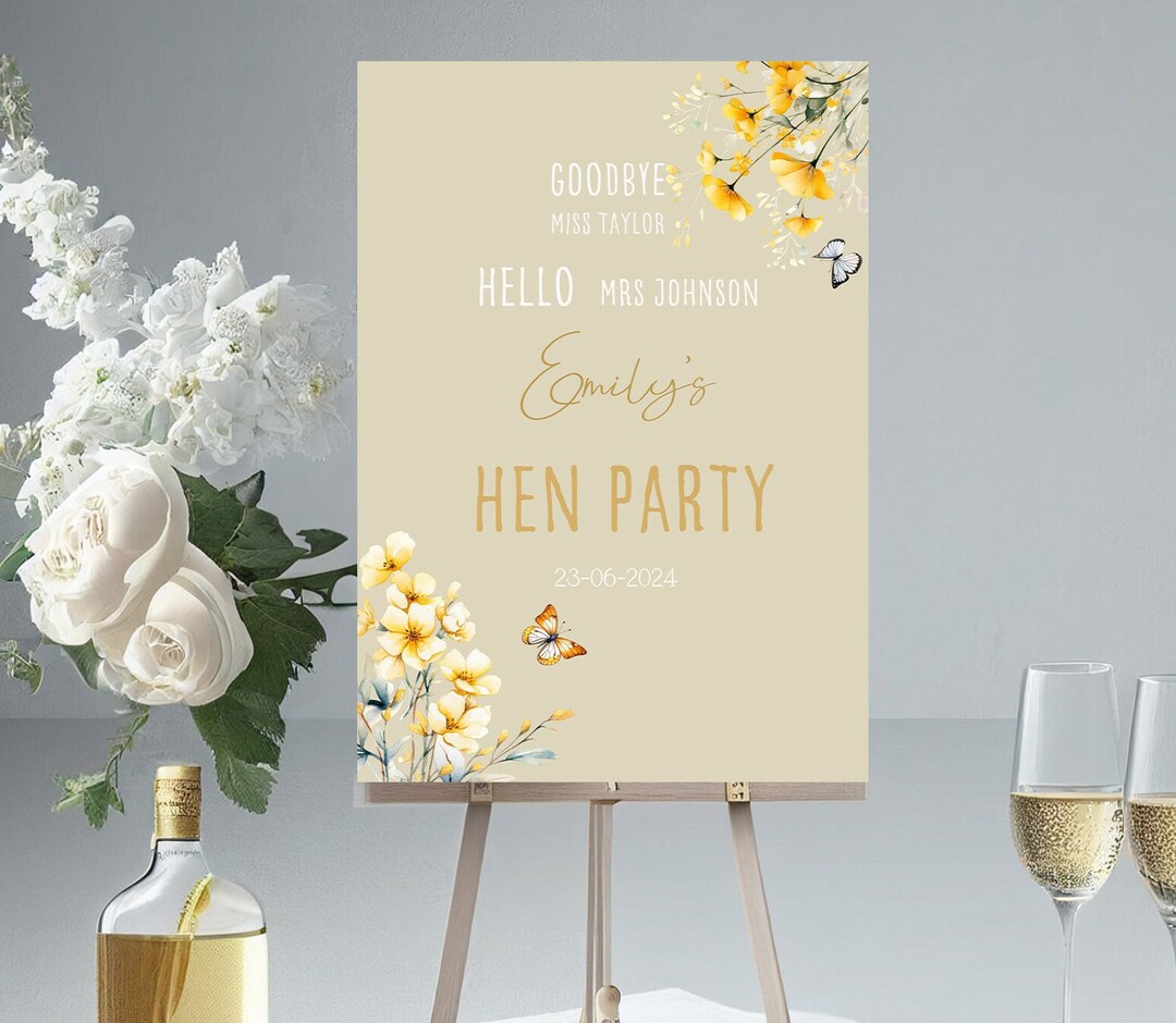Personalised Golden Hen Party Hen Do Welcome Sign, Bridal Party Poster ...