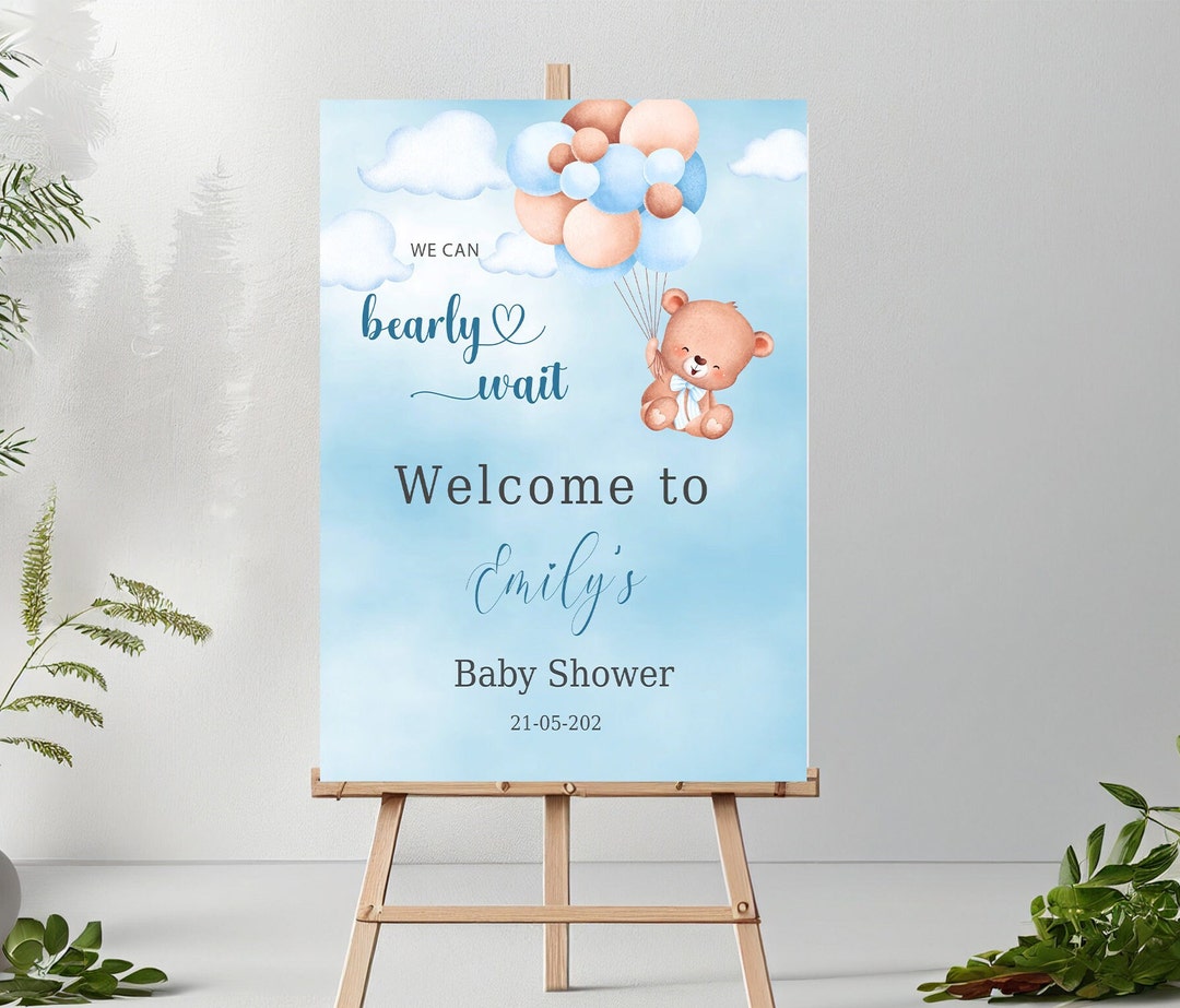 Personalised Blue Baby Shower Welcome Sign, New Baby Boy Poster ...