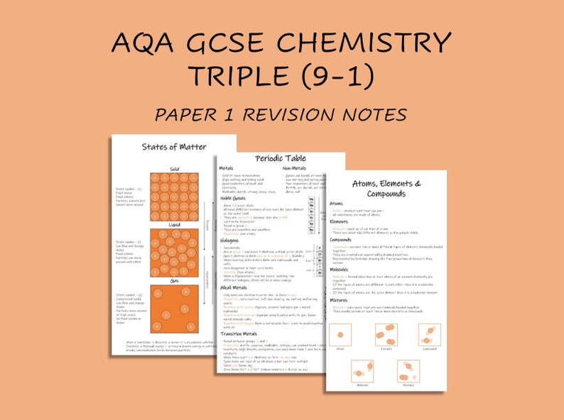 AQA GCSE 9-1 Chemistry Triple Paper 1 Revision Notes - Etsy UK
