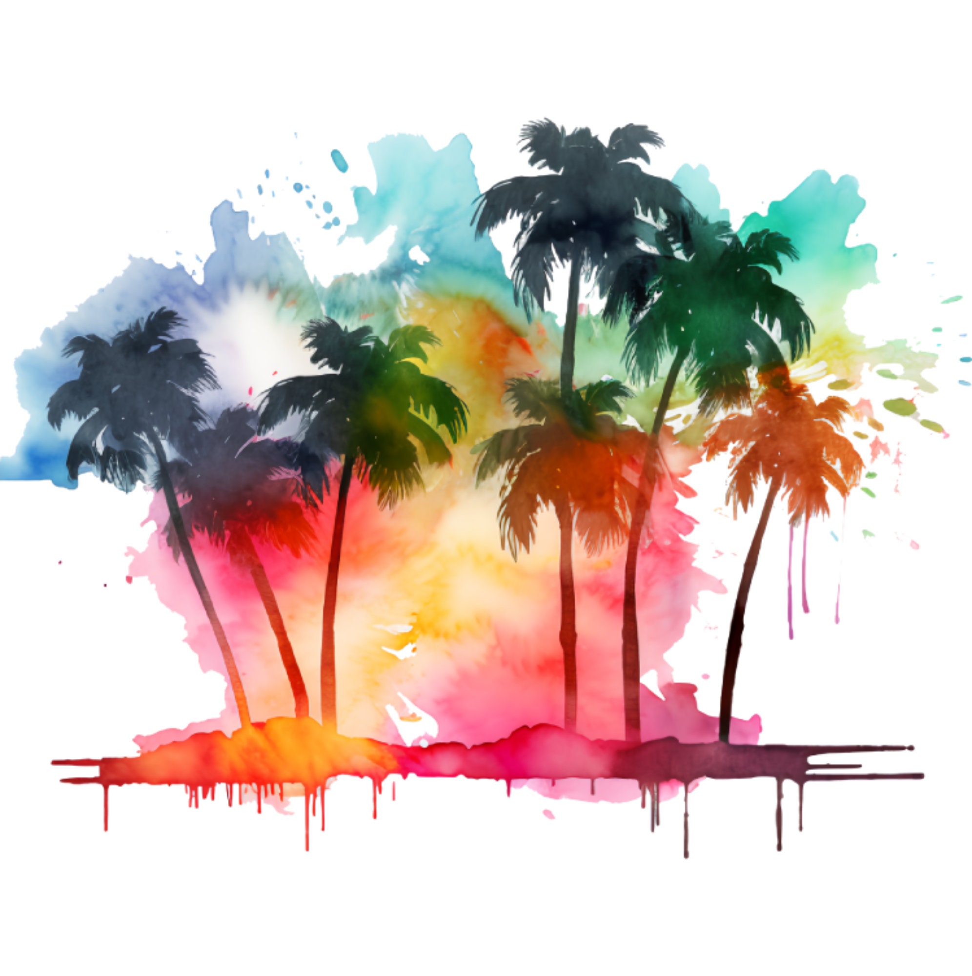 8 Watercolor Palm Tree Paradise Png's, Watercolor PNG Bundle ...