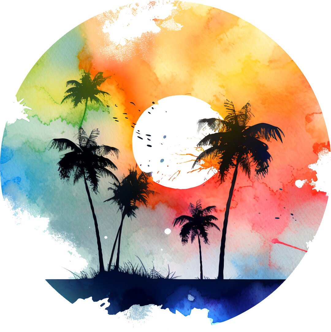 8 Watercolor Palm Tree Paradise Png's, Watercolor PNG Bundle ...