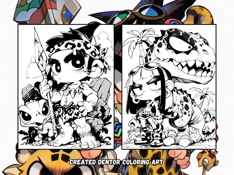 Chibi Prehistoric Coloring Pages – Cavemen, Dinosaurs, Mammoths (PDF ...