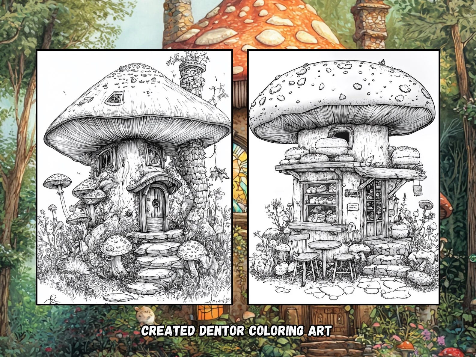 Magical Mushroom House Coloring Book for All Ages | Black & White ...