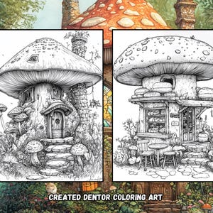 Magical Mushroom House Coloring Book for All Ages | Black & White ...