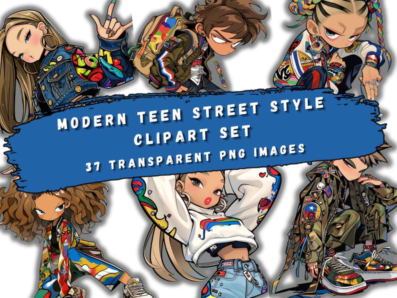 Modern Teen Street Style Clipart Set, 37 PNG Files (digital Download ...