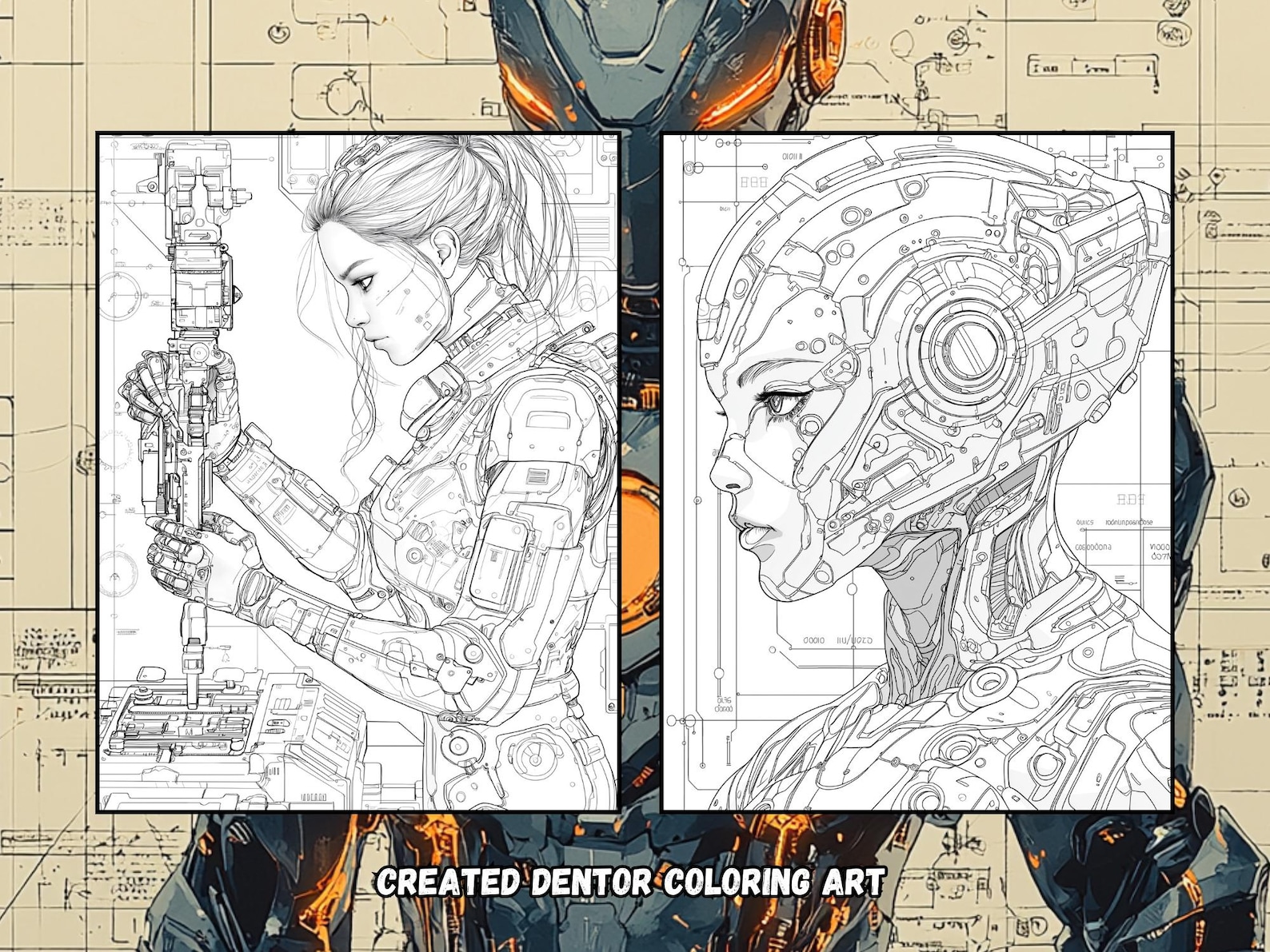 Cybernetic Cyborg Coloring Book | Sci-fi Illustrations (digital ...