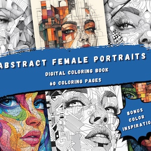 Abstract Female Portraits Coloring Book PDF | 60 Geometric Art ...