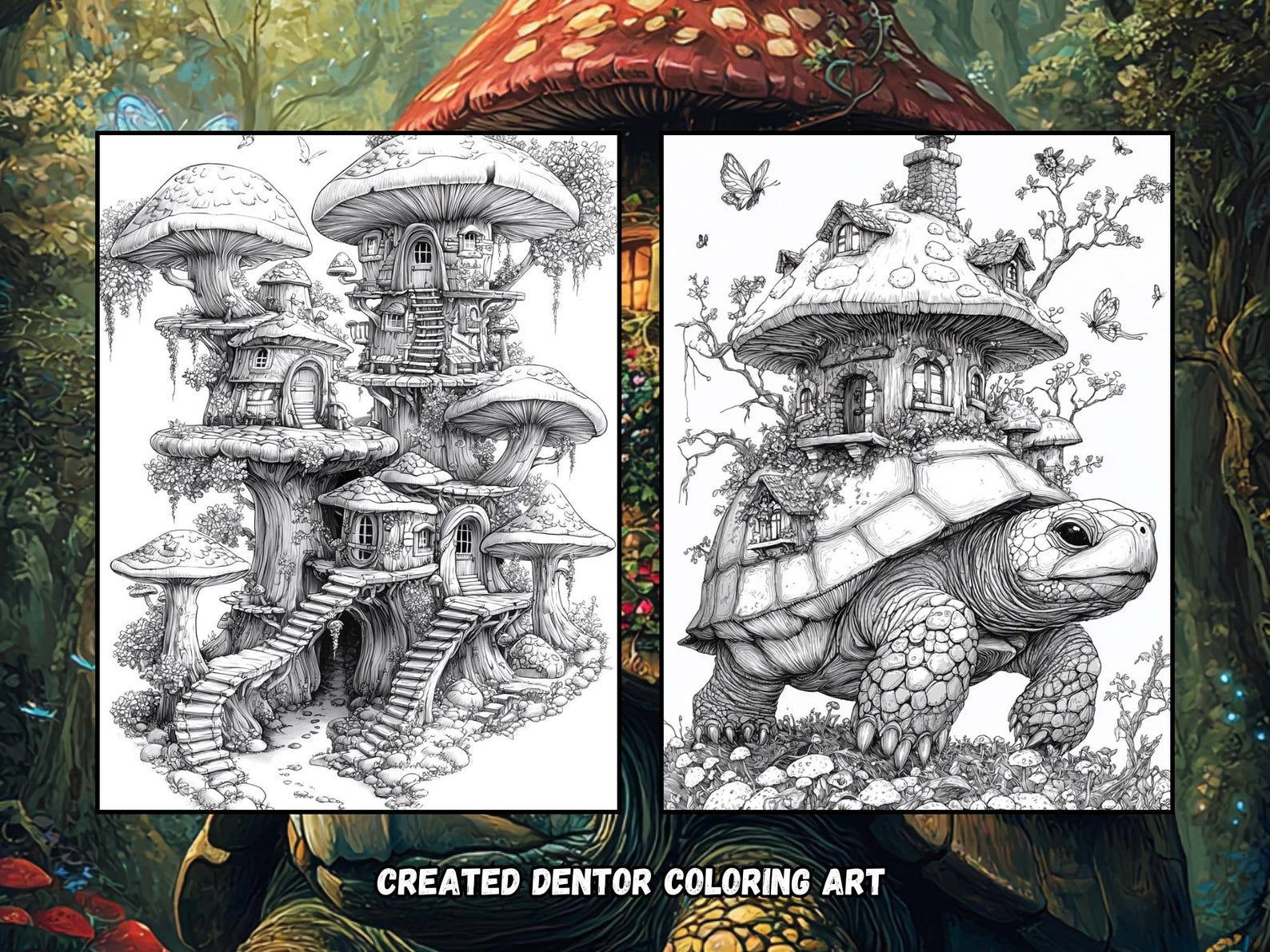 Magical Mushroom House Coloring Book for All Ages | Black & White ...