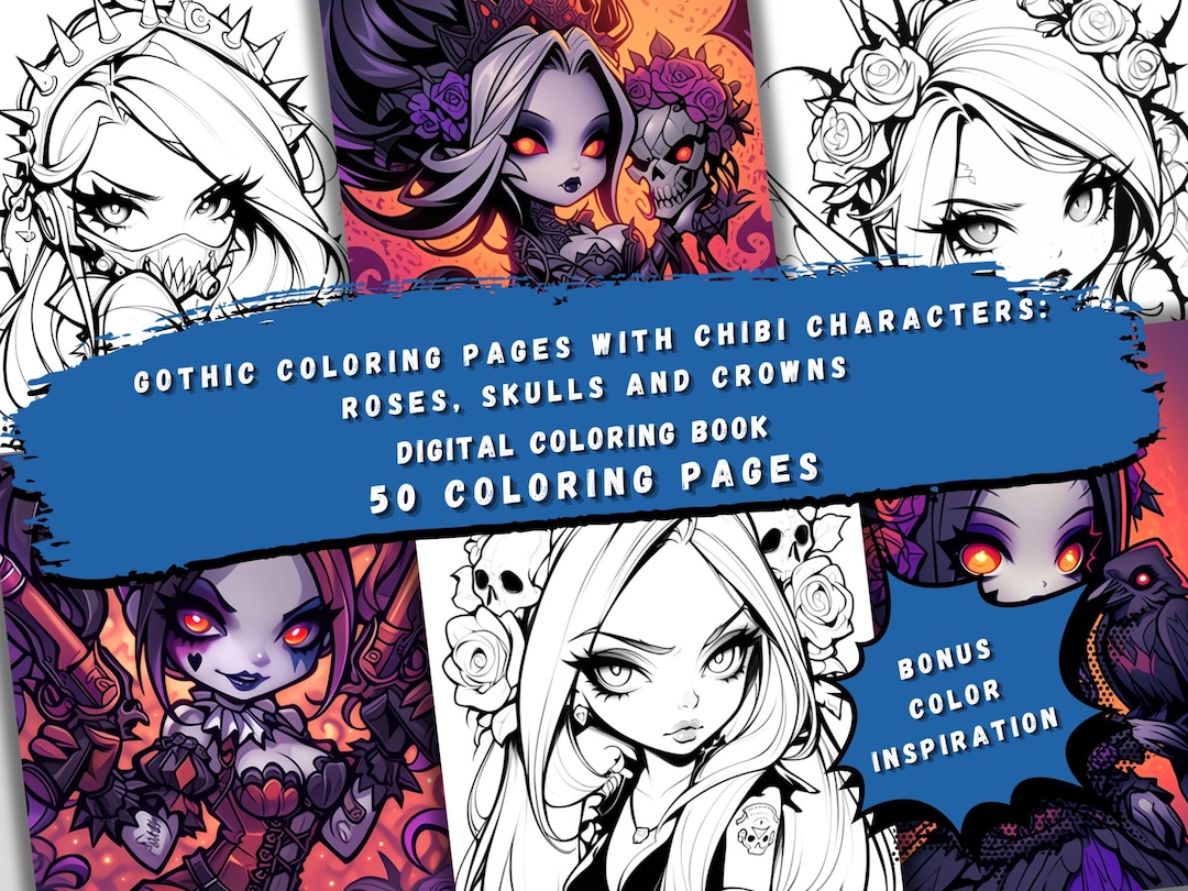 Chibi Gothic Coloring Pages | Dark Fantasy Art (PDF Pattern) - Etsy