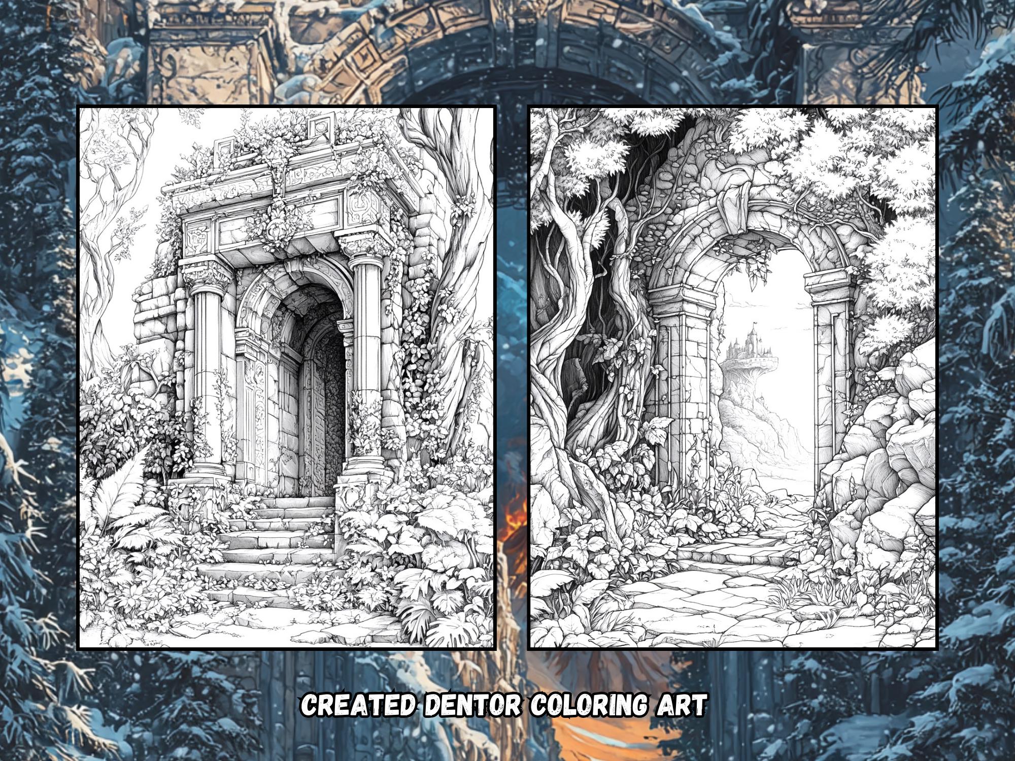 Mysterious Portals Coloring Book | 33 Fantasy Landscapes | Digital PDF ...
