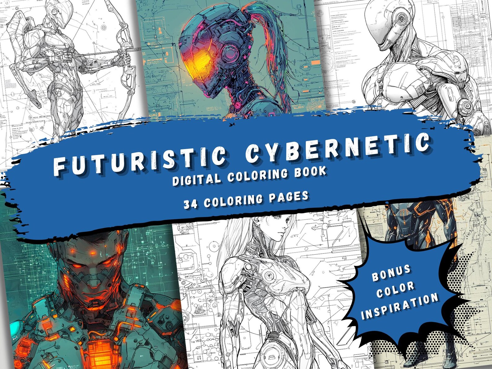 Cybernetic Cyborg Coloring Book | Sci-fi Illustrations (digital ...