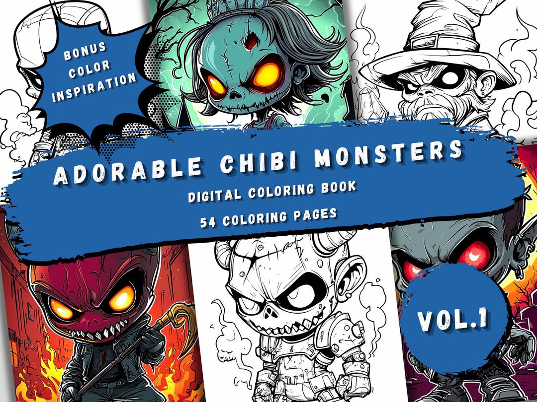 Chibi Monsters Coloring Book | 54 Spooky Pages (digital PDF) - Etsy