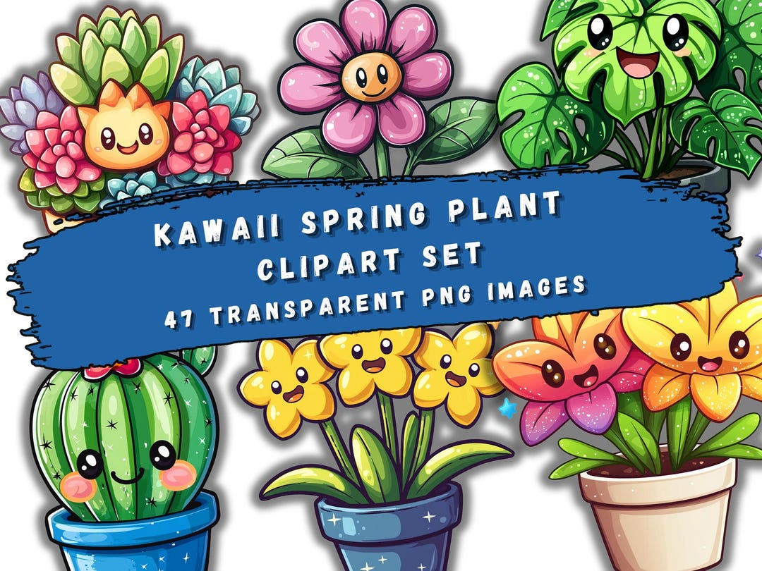 Kawaii Spring Plant Clipart Set, 47 PNG Files, Cute Sticker Art for ...