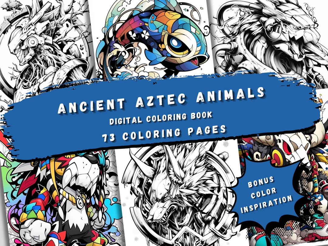 73 Pages, Ancient Aztec Animals Coloring for Adults, Kids, - Detailed ...