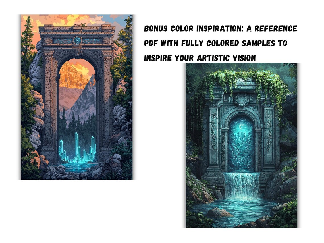 Mysterious Portals Coloring Book | 33 Fantasy Landscapes | Digital PDF ...