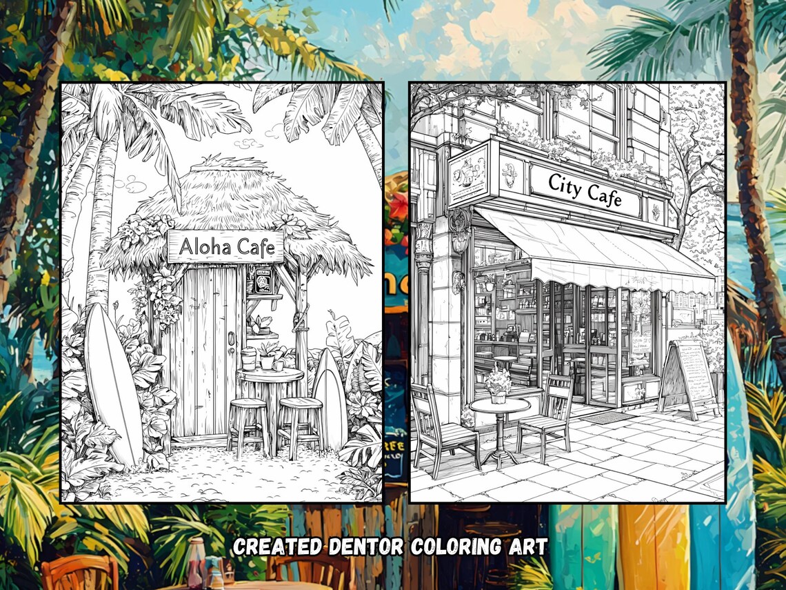 Storefront Coloring Book | 93 Cafe, Bar, Shop Illustrations (PDF) - Etsy