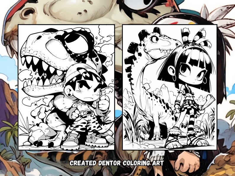 Chibi Prehistoric Coloring Pages – Cavemen, Dinosaurs, Mammoths (PDF ...