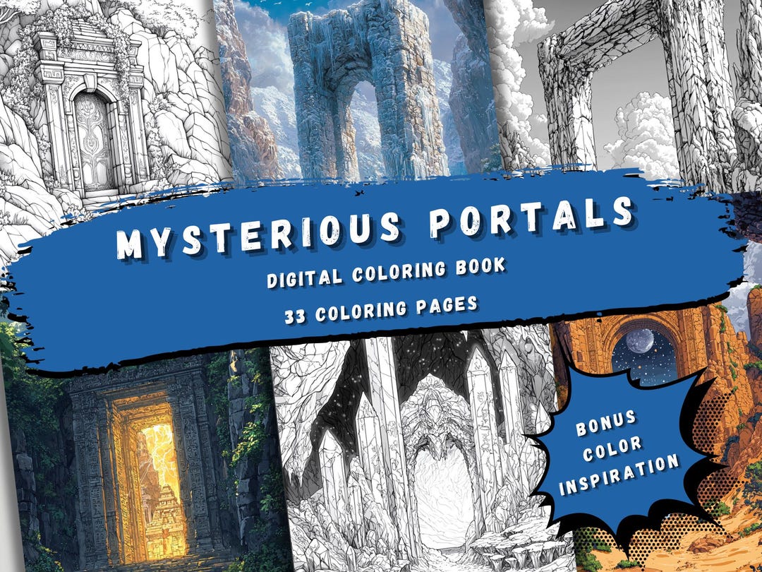 Mysterious Portals Coloring Book | 33 Fantasy Landscapes | Digital PDF ...
