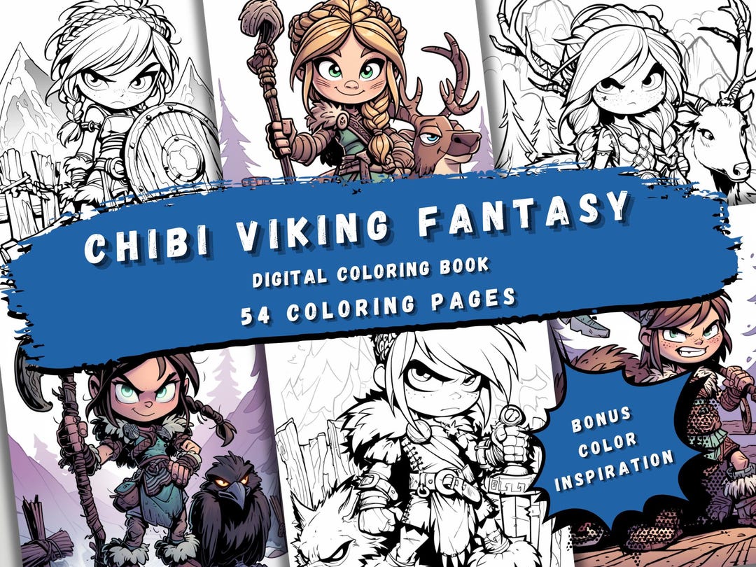Chibi Viking Fantasy Coloring Book - 54 Pages With Warriors & Animals ...