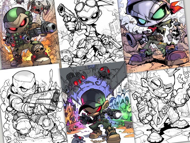 Post-apocalyptic Chibi Coloring Book – Sci-fi Cyborgs, Zombies (digital ...