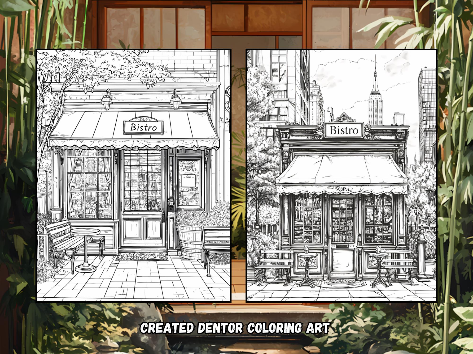 Storefront Coloring Book | 93 Cafe, Bar, Shop Illustrations (PDF) - Etsy