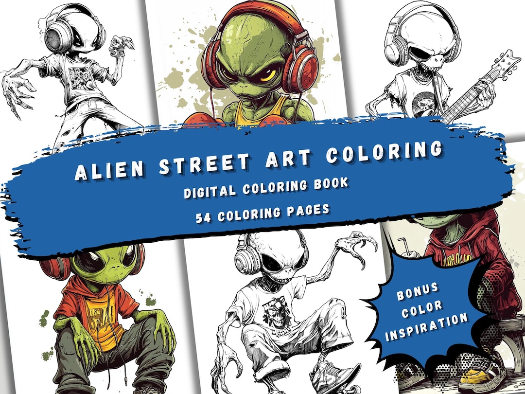 54 Funky Street Art Alien Coloring Pages - Great for Kids & Adults ...