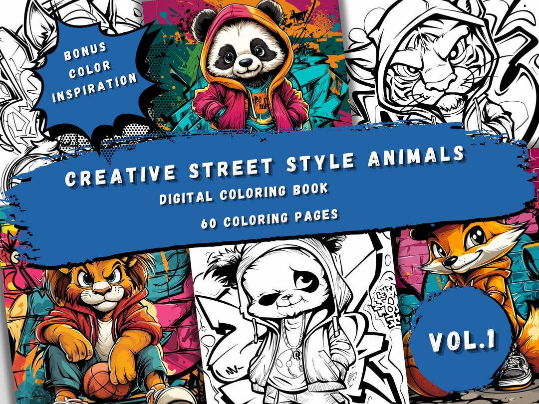 Street Style Animals Coloring Book | 60 Designs (digital PDF) - Etsy