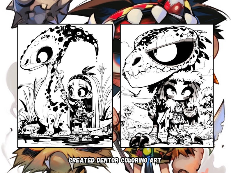 Chibi Prehistoric Coloring Pages – Cavemen, Dinosaurs, Mammoths (PDF ...