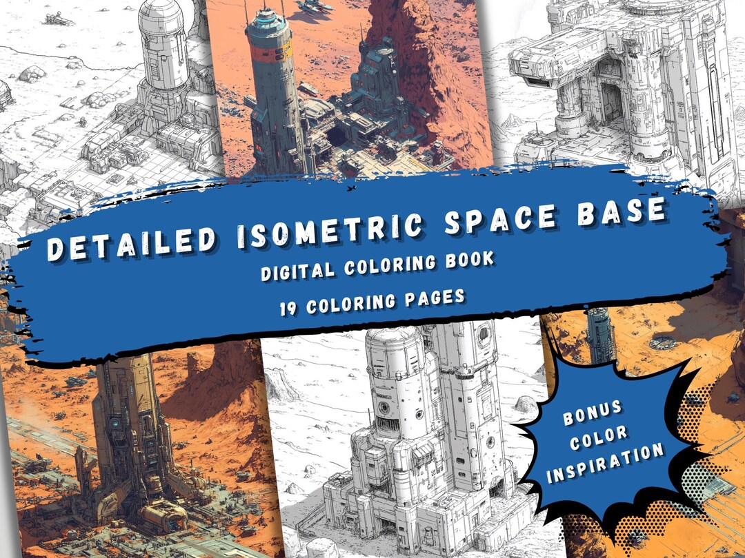 Intergalactic Space Base Coloring Book | 19 Isometric Designs | Digital ...
