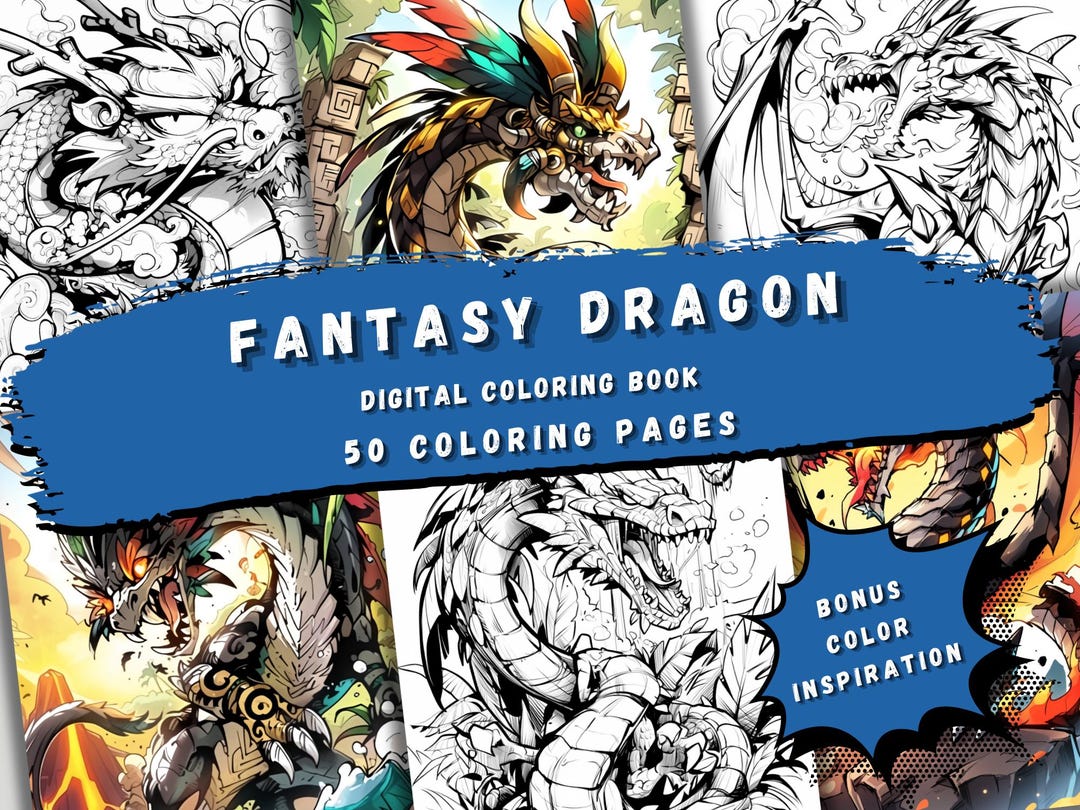 Fantasy Dragon Coloring Book – 50 Futuristic Mythical Creatures ...