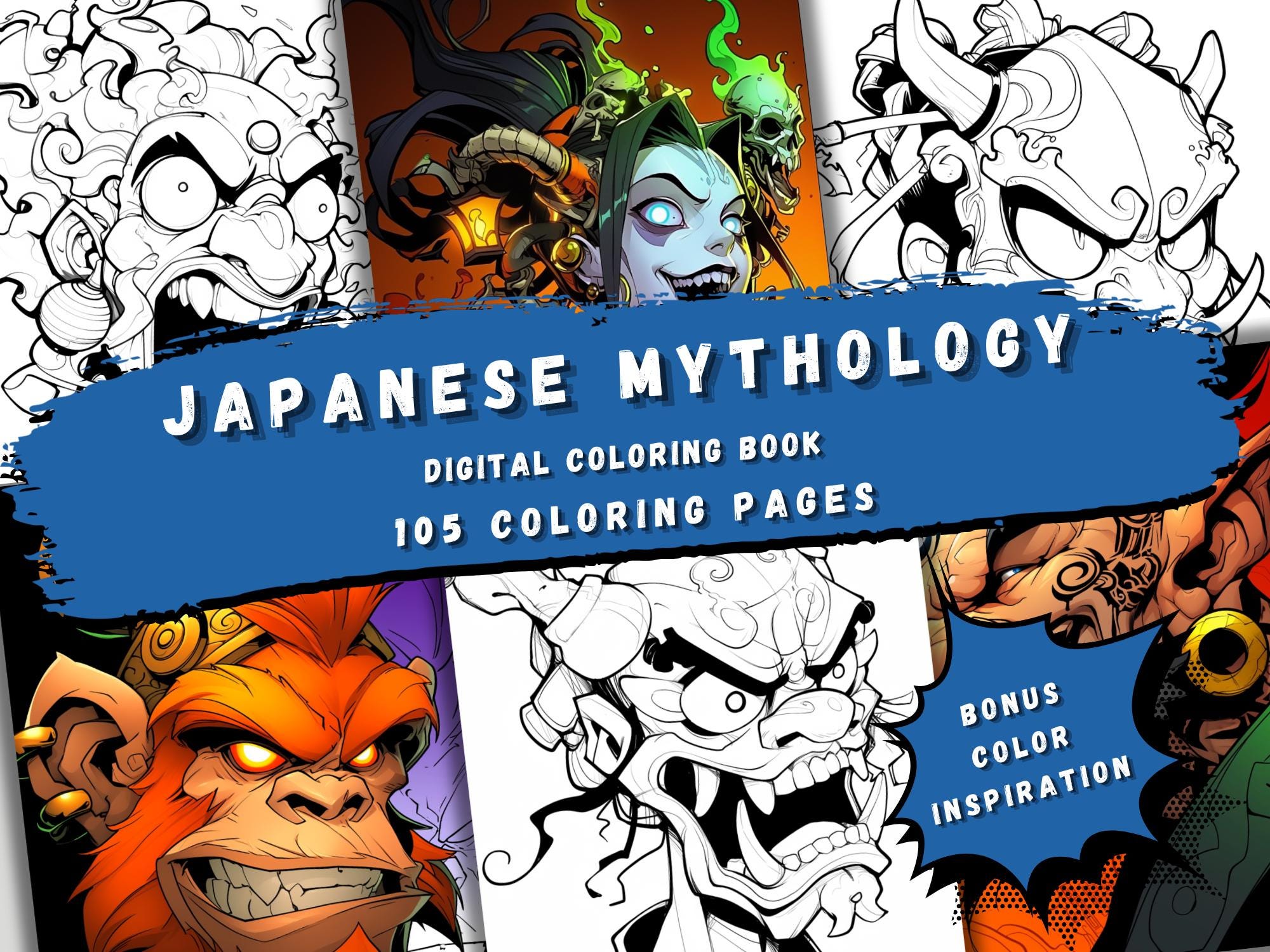 Japanese Mythology Coloring Book - 105 Pages With Dragons & Demons ...