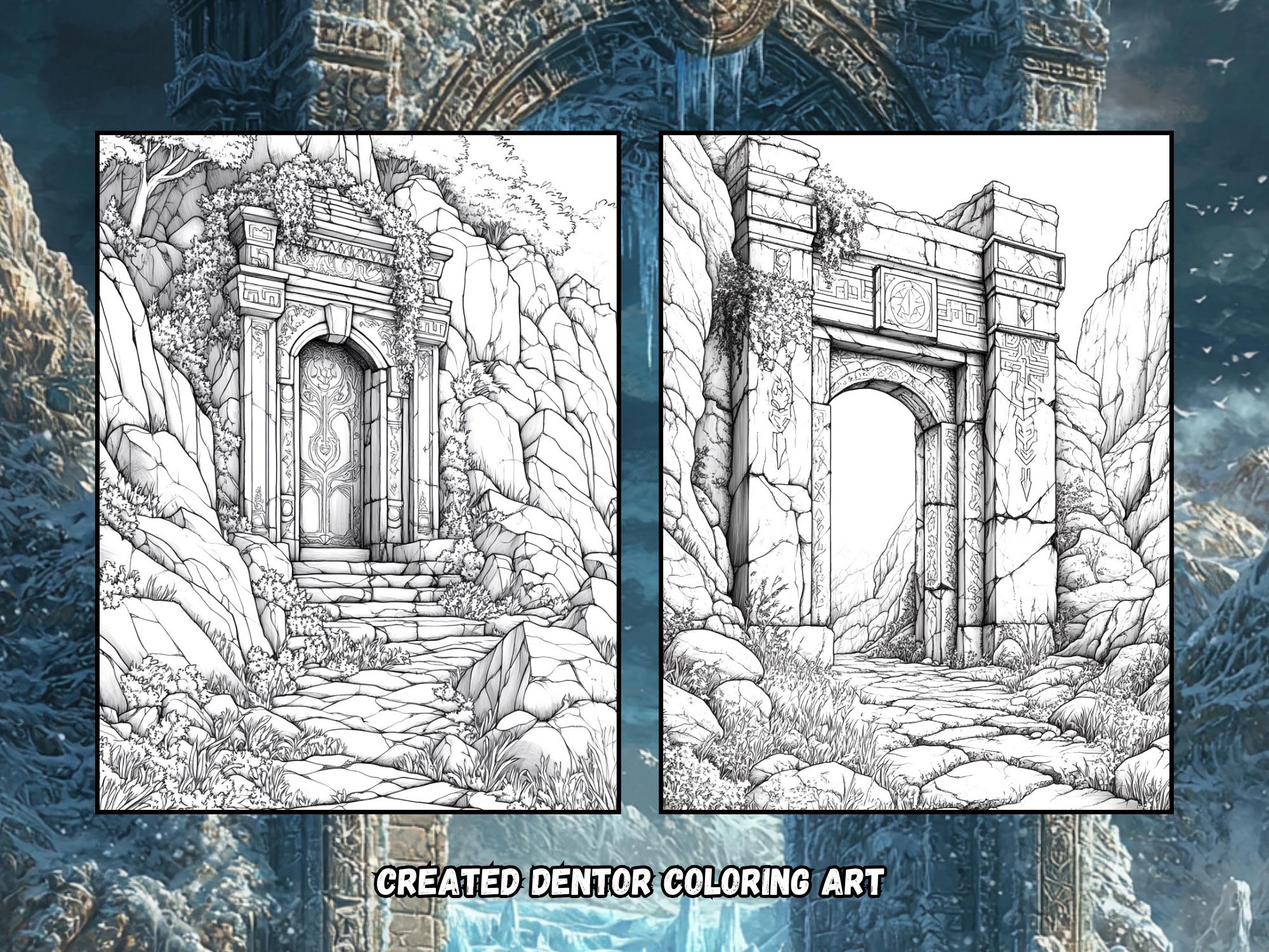 Mysterious Portals Coloring Book | 33 Fantasy Landscapes | Digital PDF ...