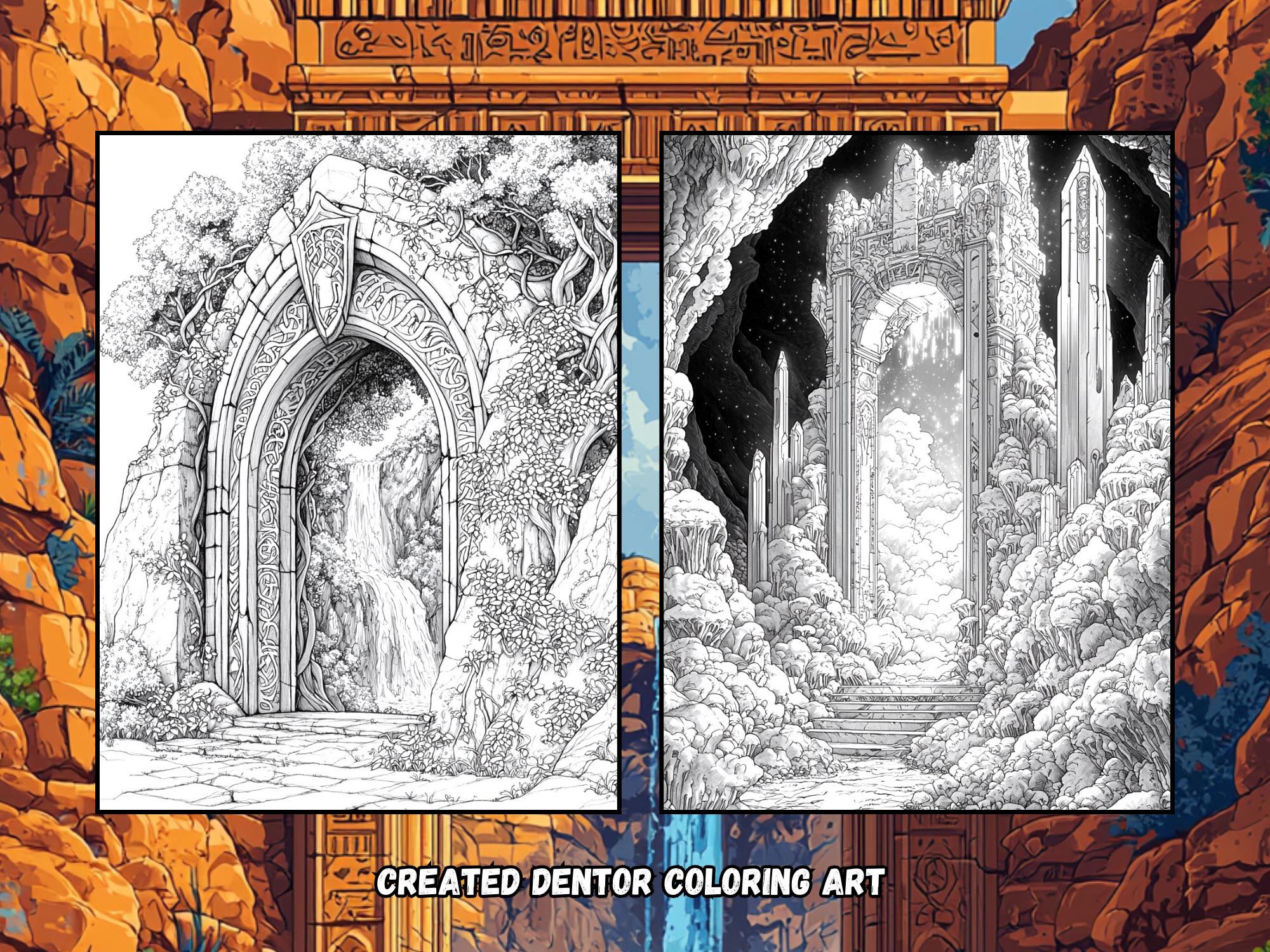 Mysterious Portals Coloring Book | 33 Fantasy Landscapes | Digital PDF ...