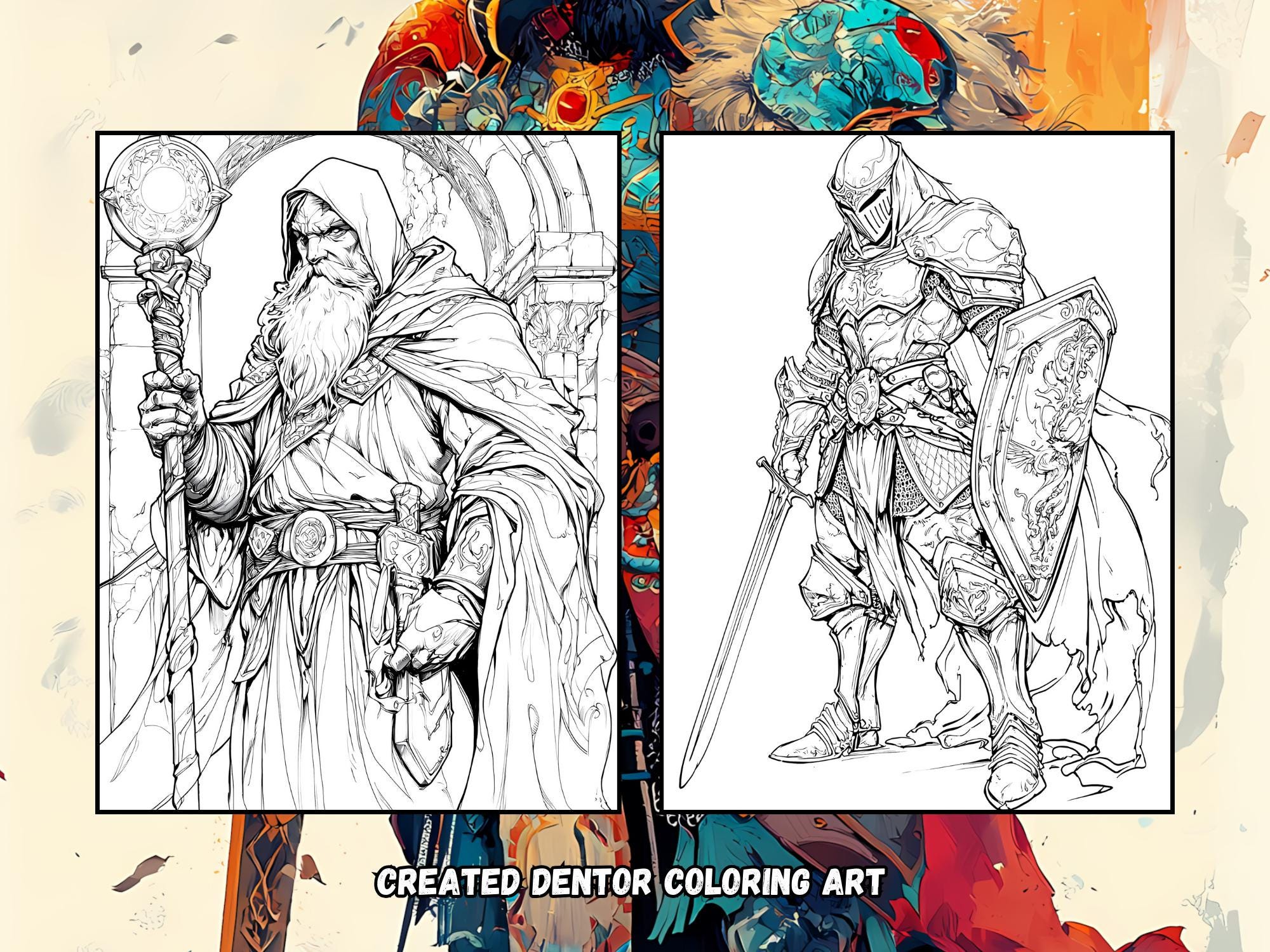 Magical Warrior and Creatures Coloring Book | 46 Detailed Illustrations ...