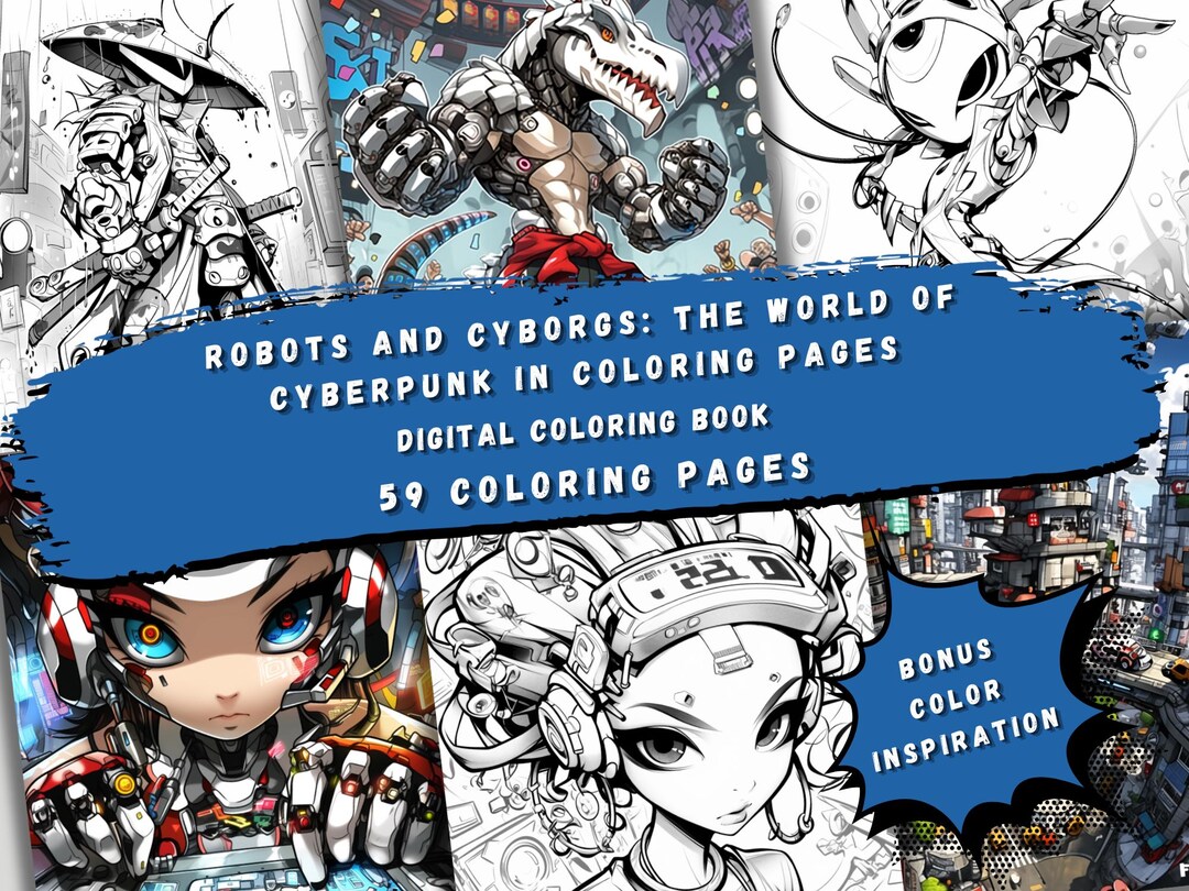Cyberpunk Coloring Book for Adults and Teens – Futuristic Illustrations ...
